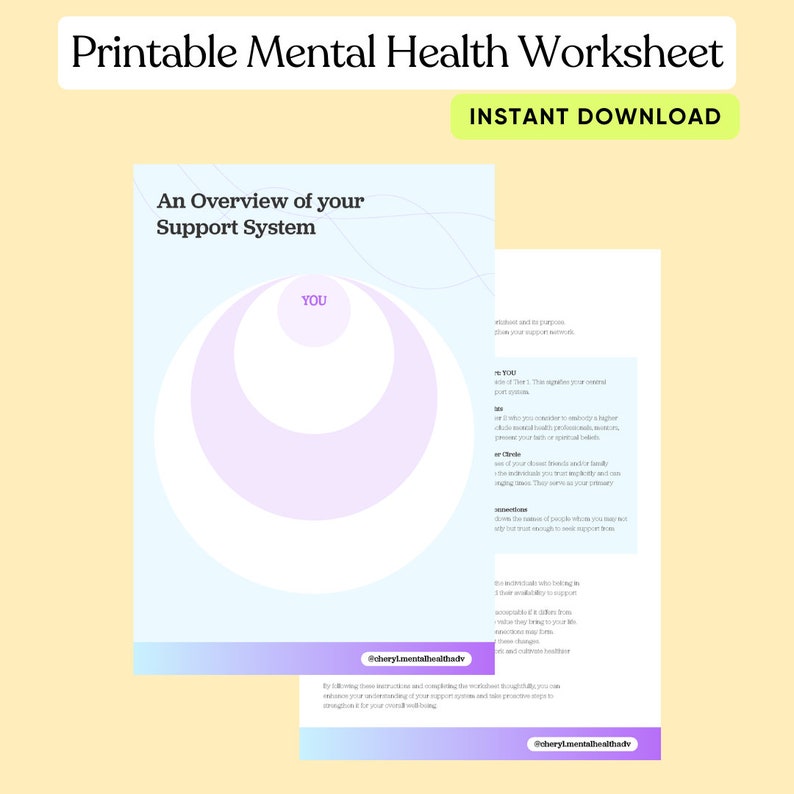 Overview of Your Support System - Mental Health Worksheet (printable ...