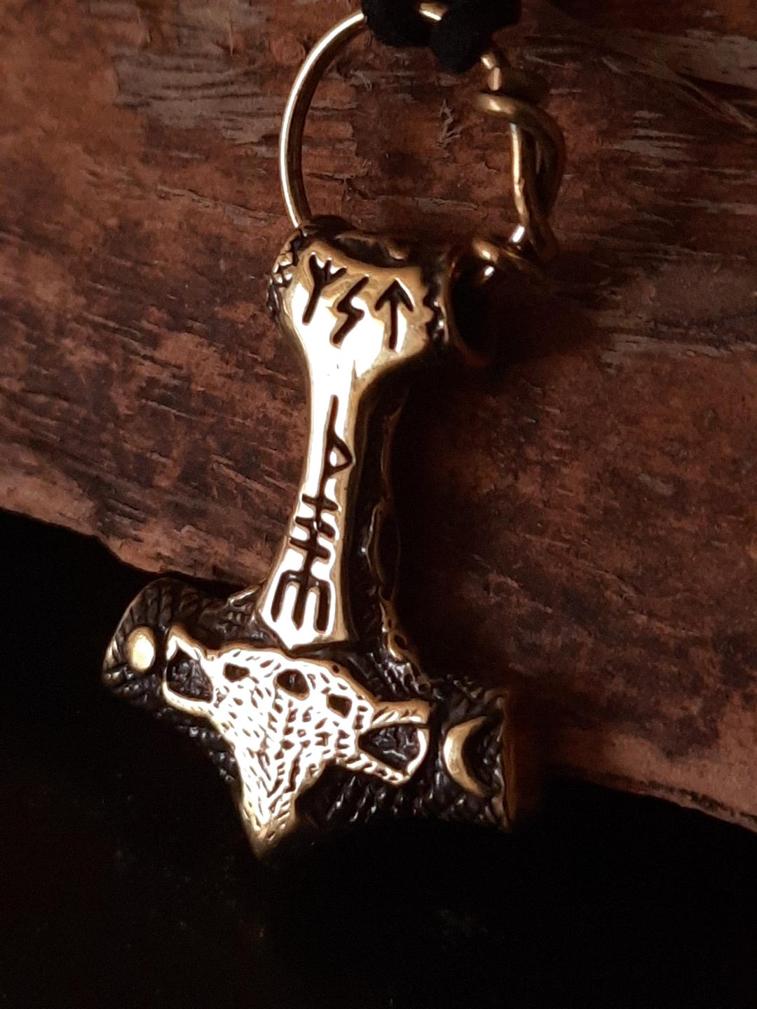 Mjolnir Pendant Ragnarok Wolves Devour the Sun & Moon Brass Norse ...