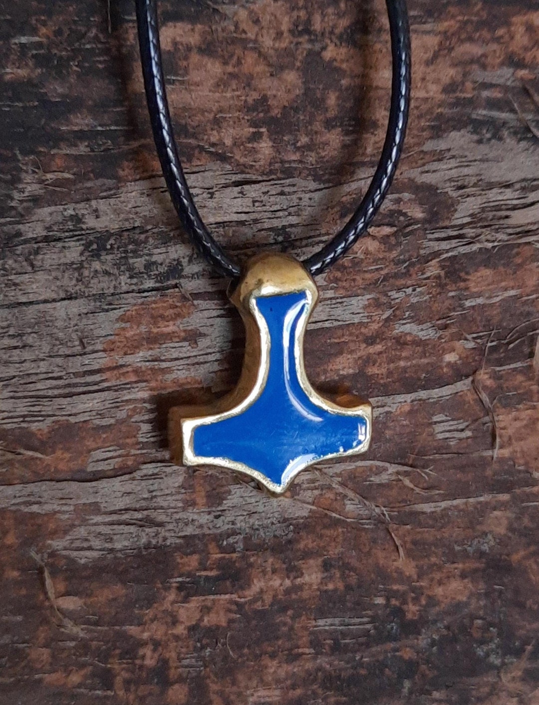 Classic Brass Mjolnir Necklace With Blue Enamel – Norse Thor's Hammer ...