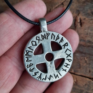 Odin Cross Pendant With Elder Futhark Runes, Handmade Solar Amulet ...