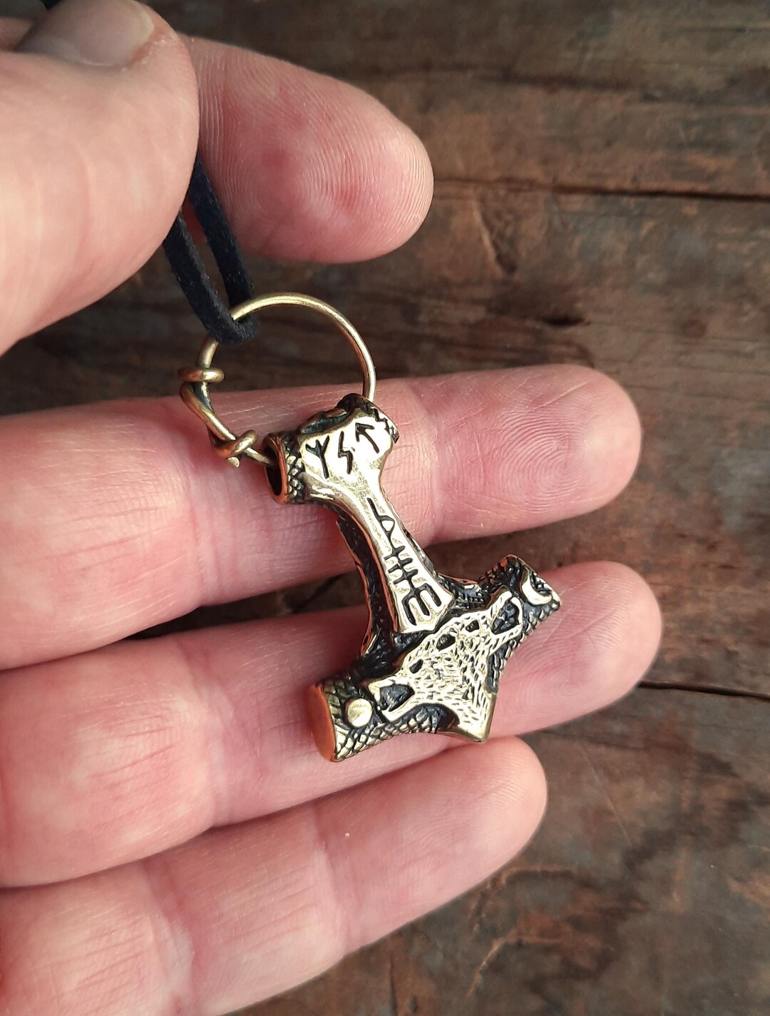 Mjolnir Pendant – Ragnarok Wolves Devour the Sun & Moon – Brass Norse ...