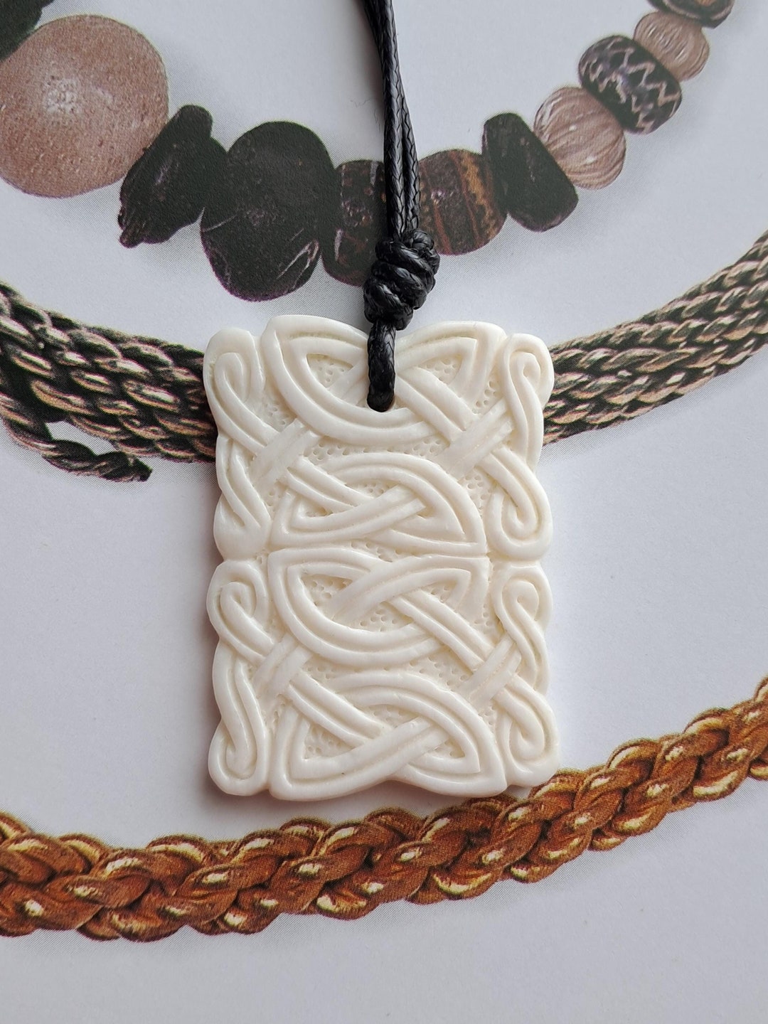 Celtic Knotwork Necklace – Hand-carved Bone Pendant, Historical Jewelry ...