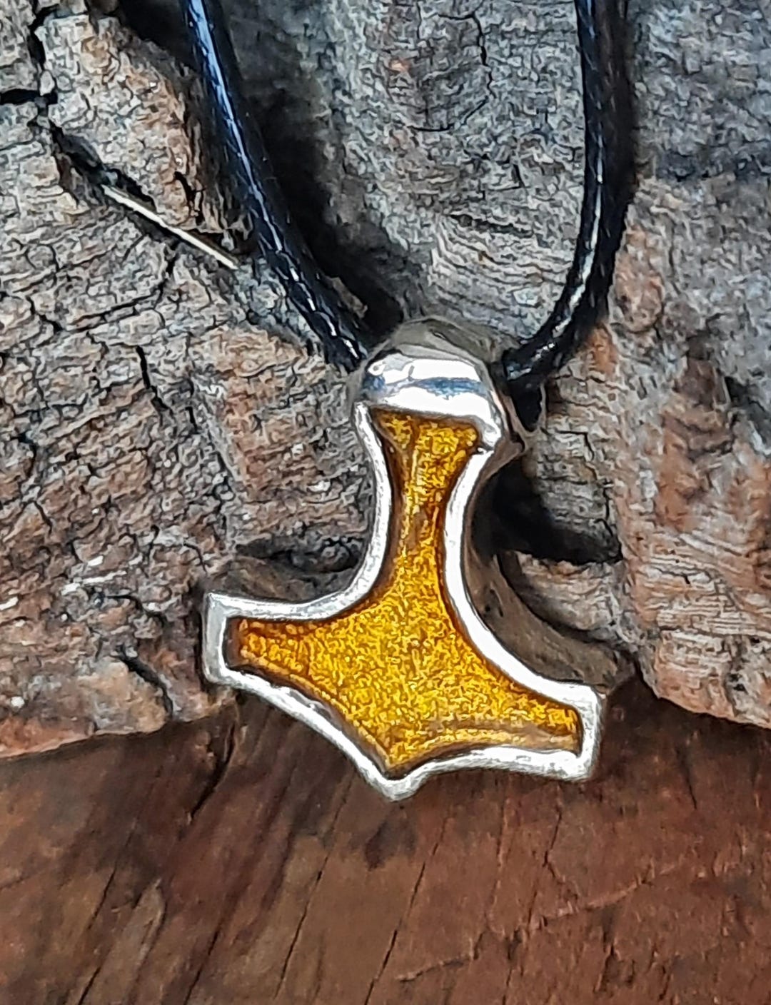 Classic Mjolnir Necklace With Yellow Enamel – Pewter Cast Norse Thor's ...