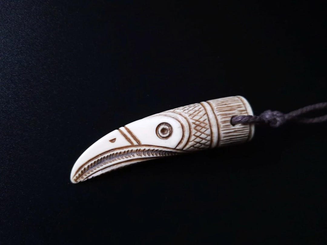 White Raven Viking Amulet – Hand Carved Moose Antler Pendant, Odin ...