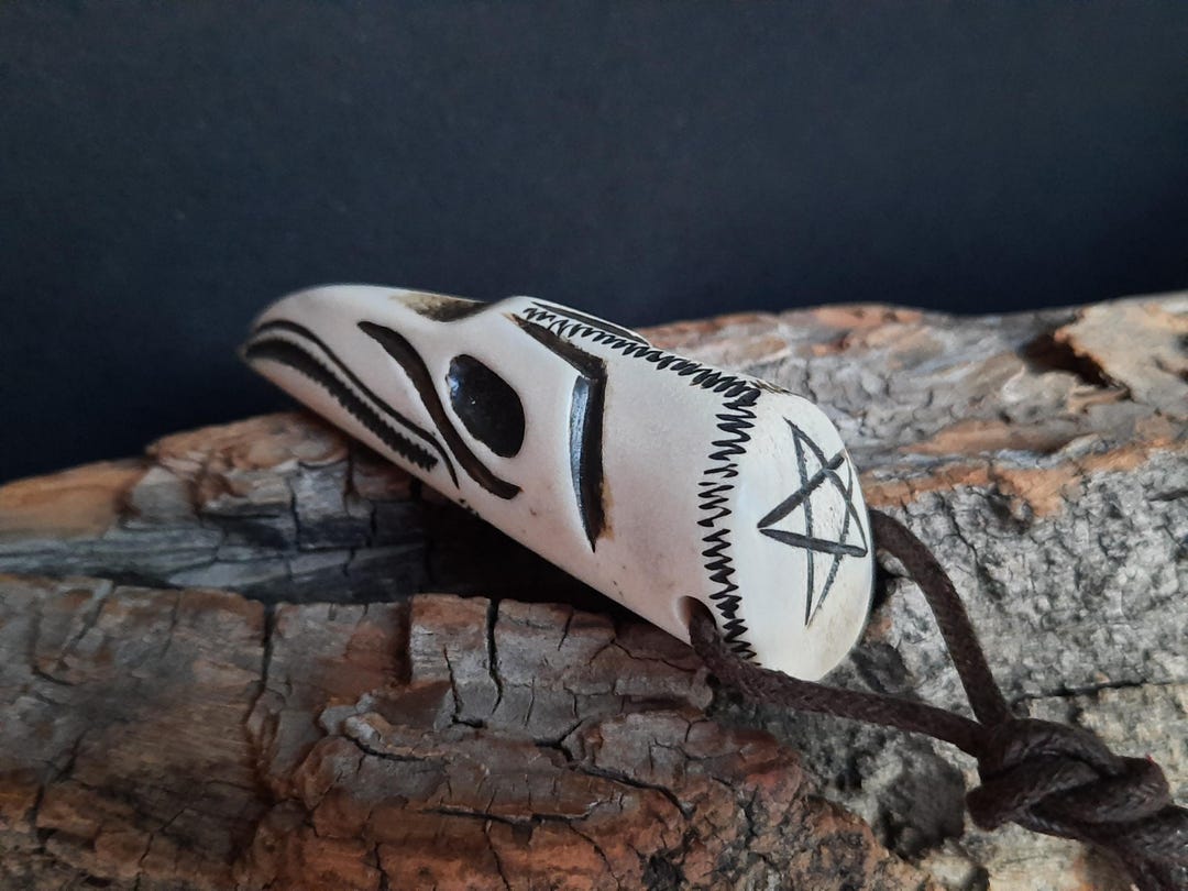 Norse Pagan Raven Pendant With Pentagram Symbol, Unique Moose Antler ...