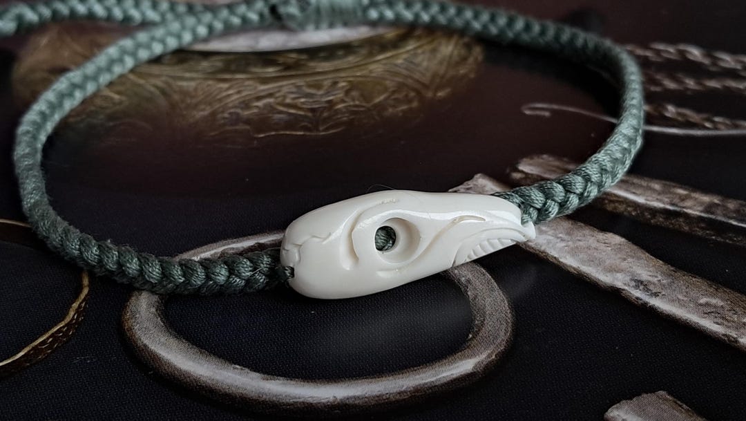 Viking Pagan Raven Skull Bracelet, Bone Centerpiece, Cotton Cord - Etsy