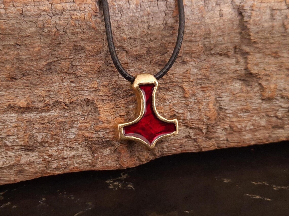Classic Brass Mjolnir Necklace With Ruby Red Enamel – Norse Thor's ...