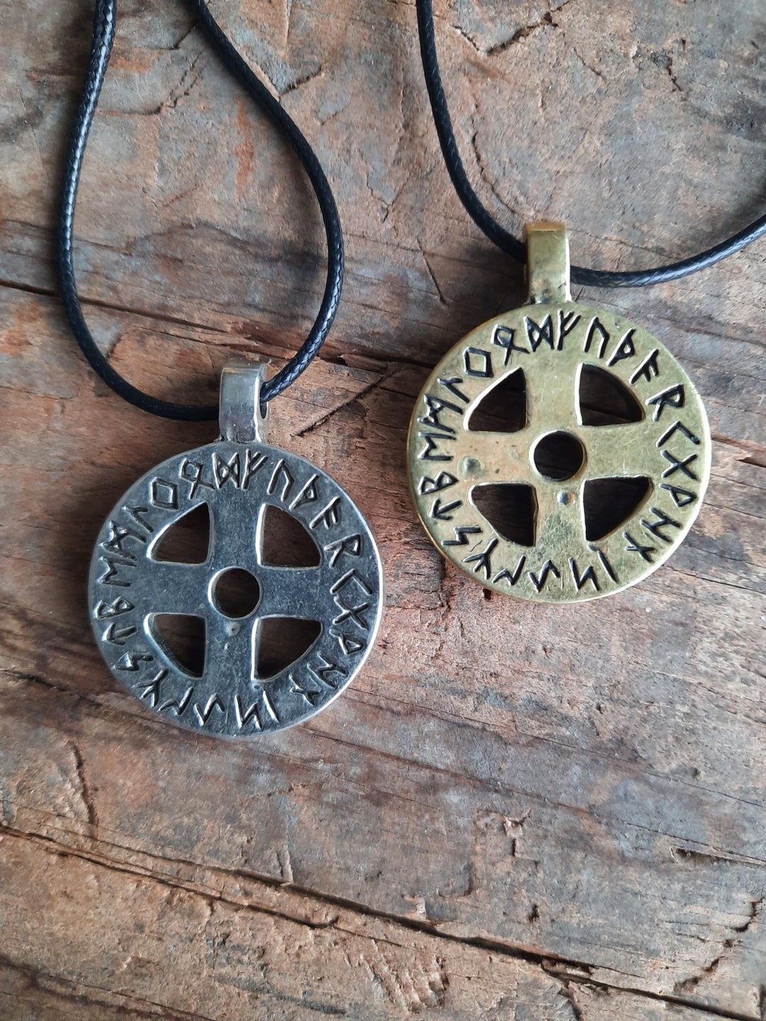 Odin Cross Pendant With Elder Futhark Runes, Handmade Solar Amulet ...