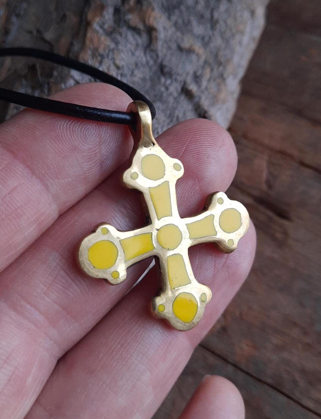 Medieval Body Cross With Yellow Enamel – Brass, Historical Jewelry on ...