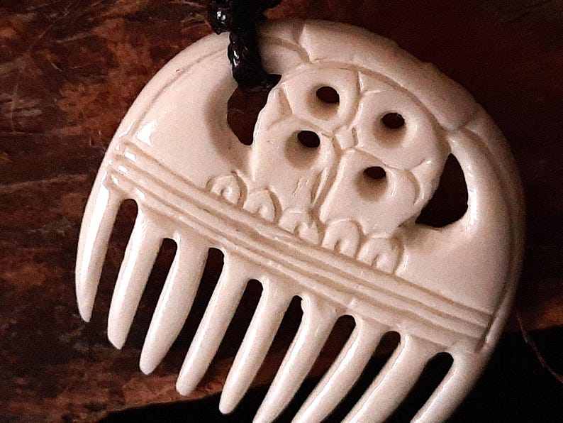 Handcrafted Bone Viking Beard Comb Necklace: Norse Amulet (3.5x3.6 Cm ...