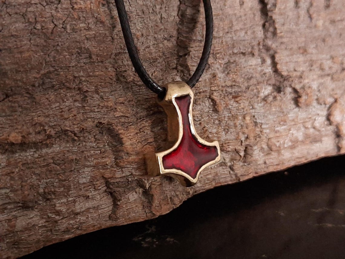 Classic Brass Mjolnir Necklace With Ruby Red Enamel – Norse Thor's ...