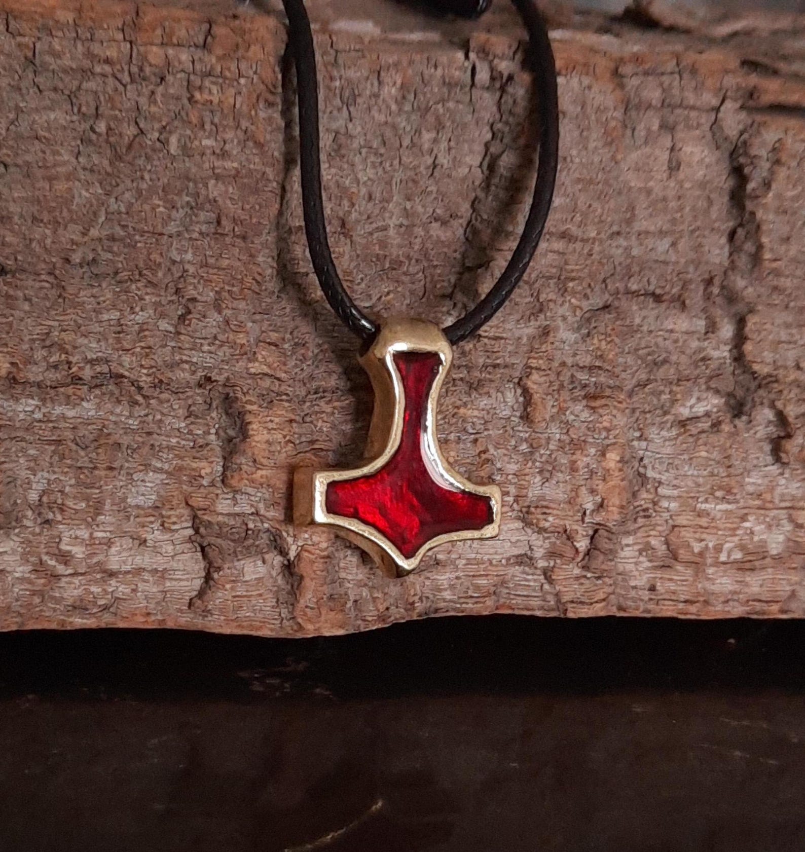 Classic Brass Mjolnir Necklace With Ruby Red Enamel – Norse Thor's ...