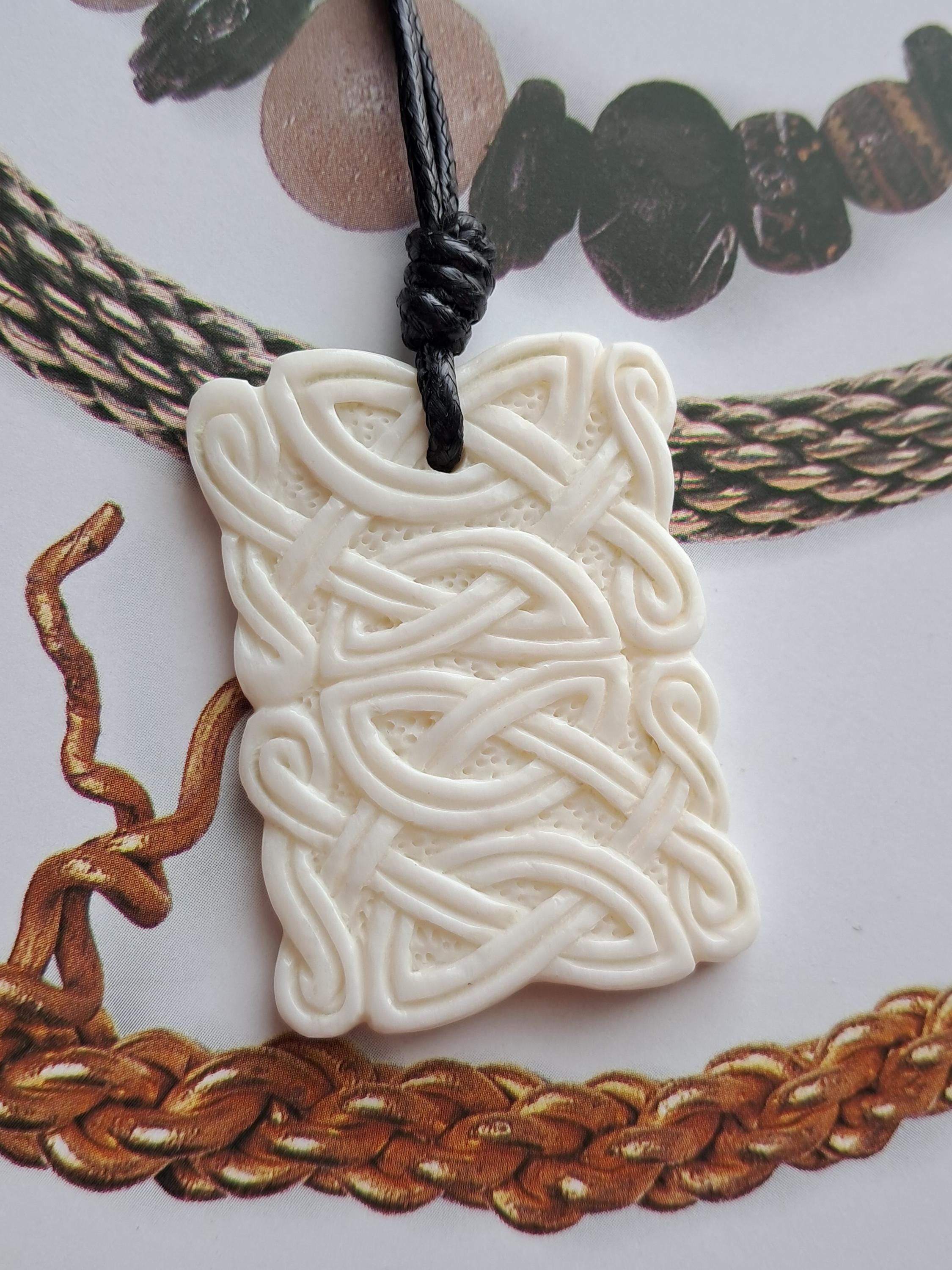 Celtic Knotwork Necklace – Hand-carved Bone Pendant, Historical Jewelry ...