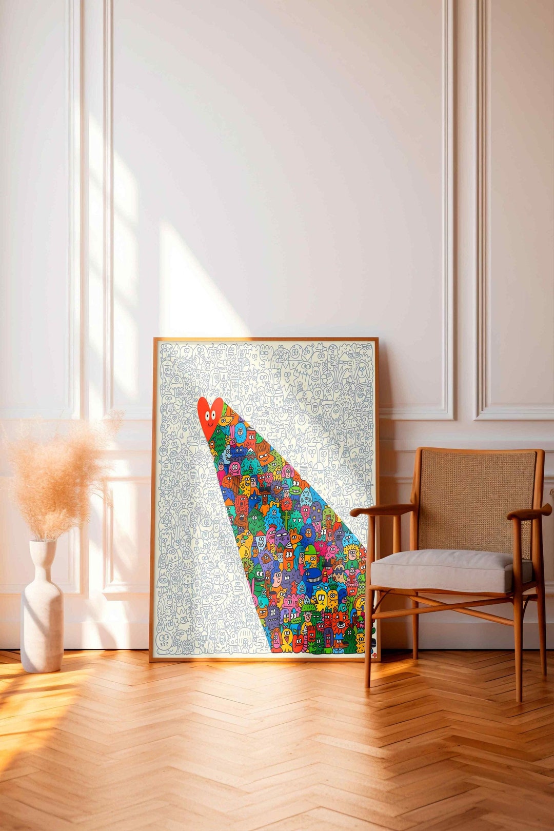 Heart Spotlight Doodle Art Print Quirky and Colorful Wall Decor Modern ...