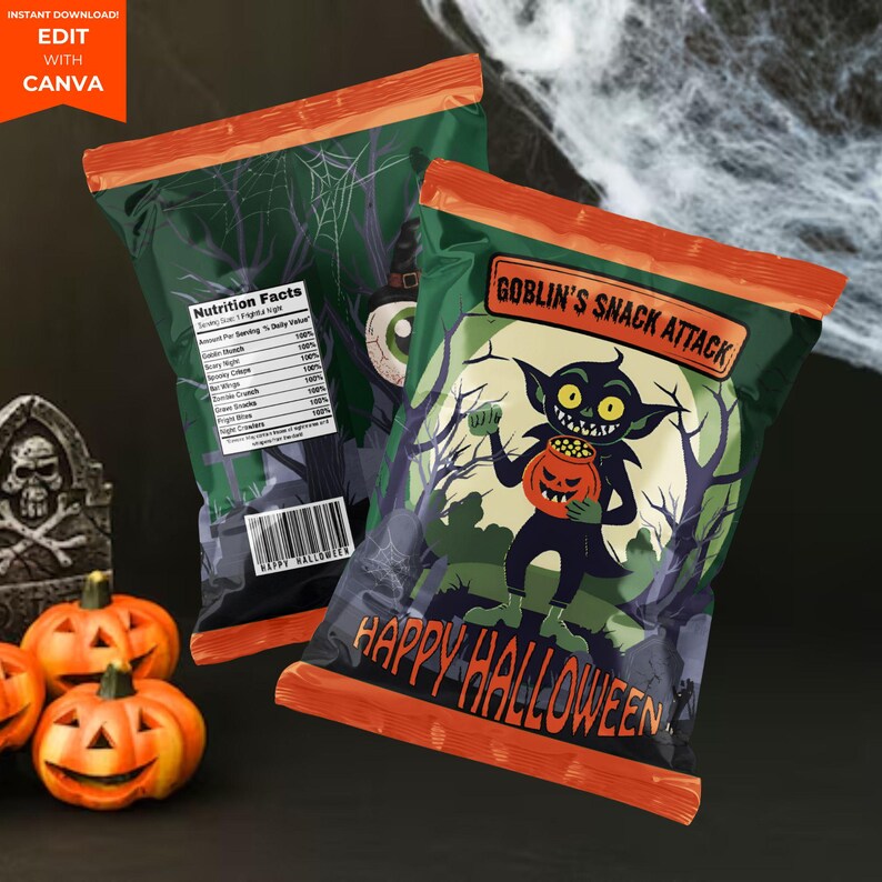 Editable Goblin Chip Bag, Chip Bag Template, Halloween Chip Bags ...