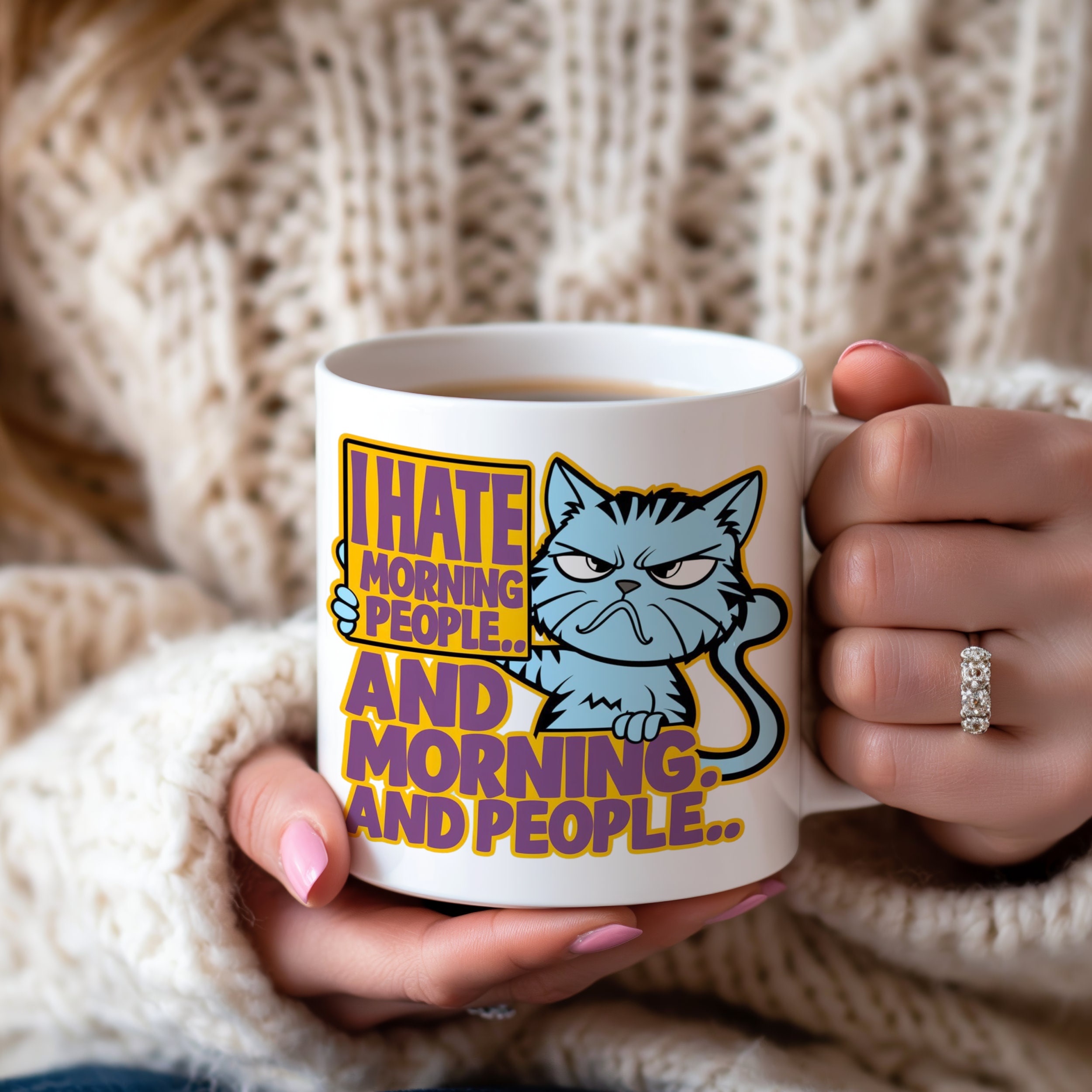 Grumpy Mug, I Hate Morning and People Mug, Grumpy Cat Cup, Cat Lovers ...