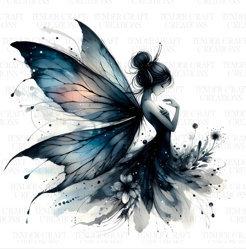 11 Black & White Fairy Clipart, Fairies, High Quality JPEG, Printable ...