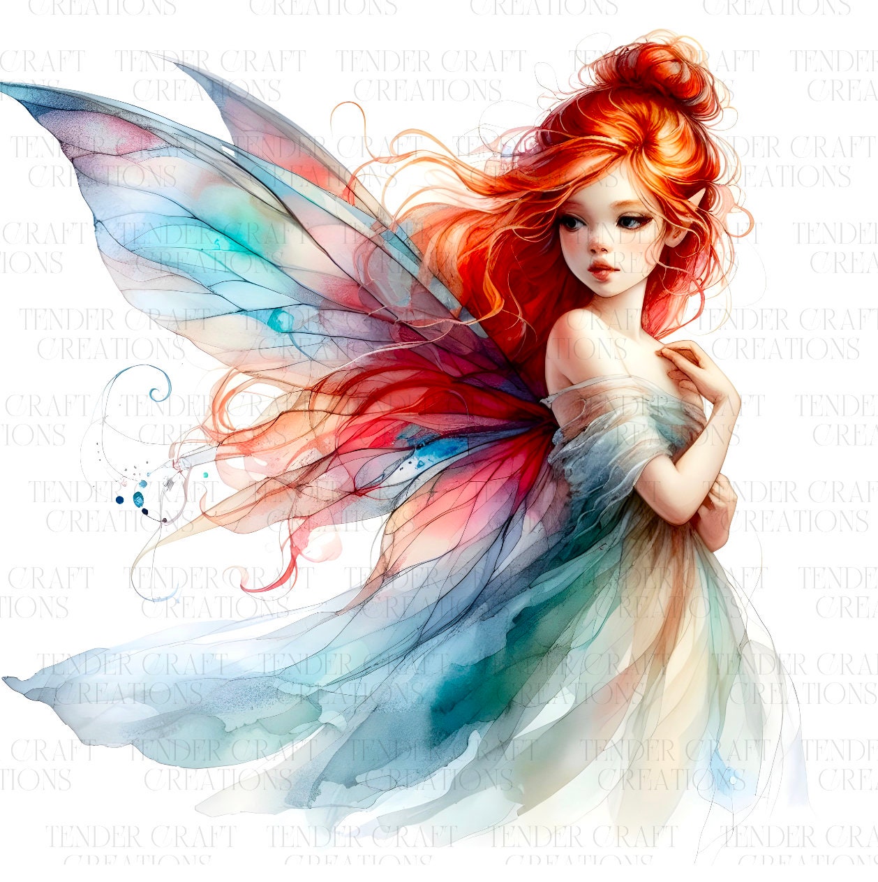 14 Red Haired Fairy Clipart, High Quality JPEG, Printable Watercolour ...