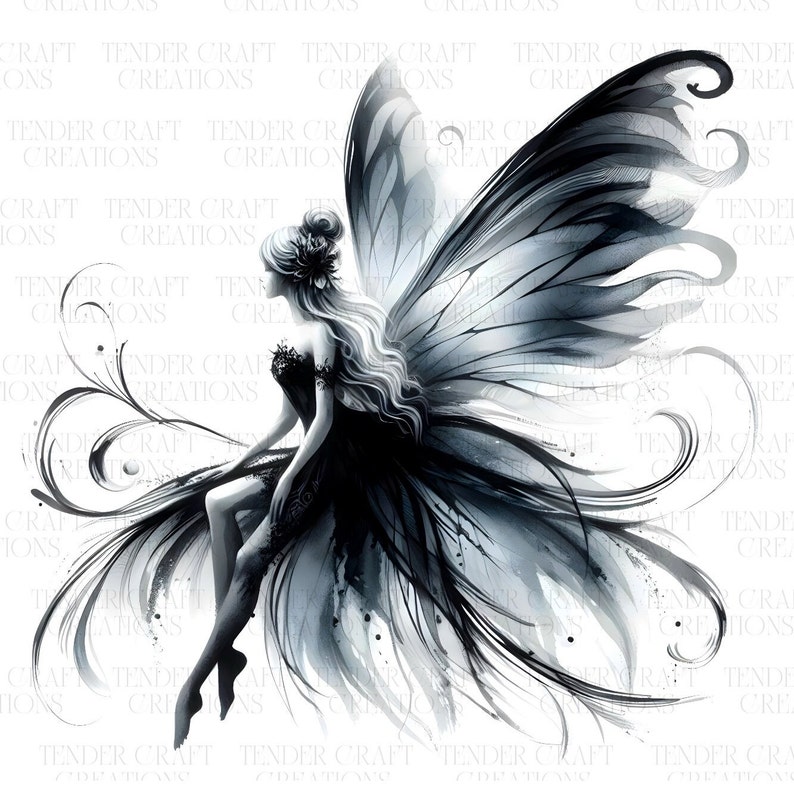11 Black & White Fairy Clipart, Fairies, High Quality JPEG, Printable ...