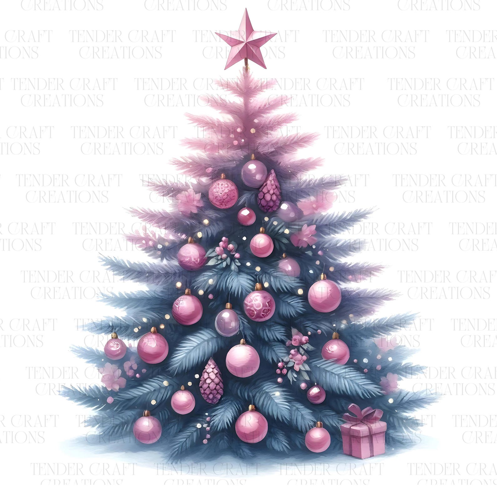 6 Pink Christmas Tree Clipart, High Quality JPEG, Printable Watercolour ...