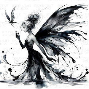 11 Black & White Fairy Clipart, Fairies, High Quality JPEG, Printable ...