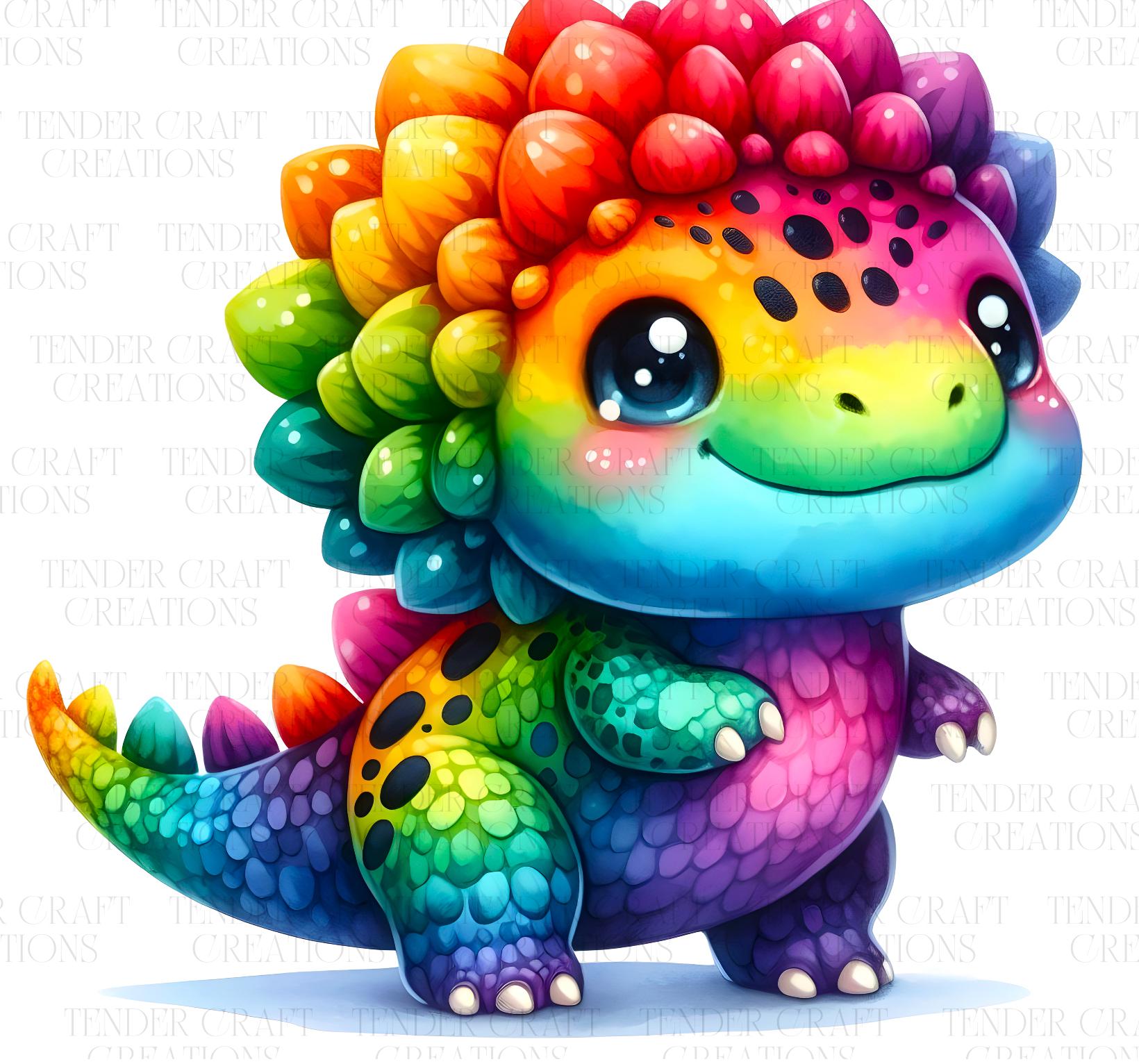 9 Cute Rainbow Dinosaur Clipart, High Quality JPEG, Printable ...