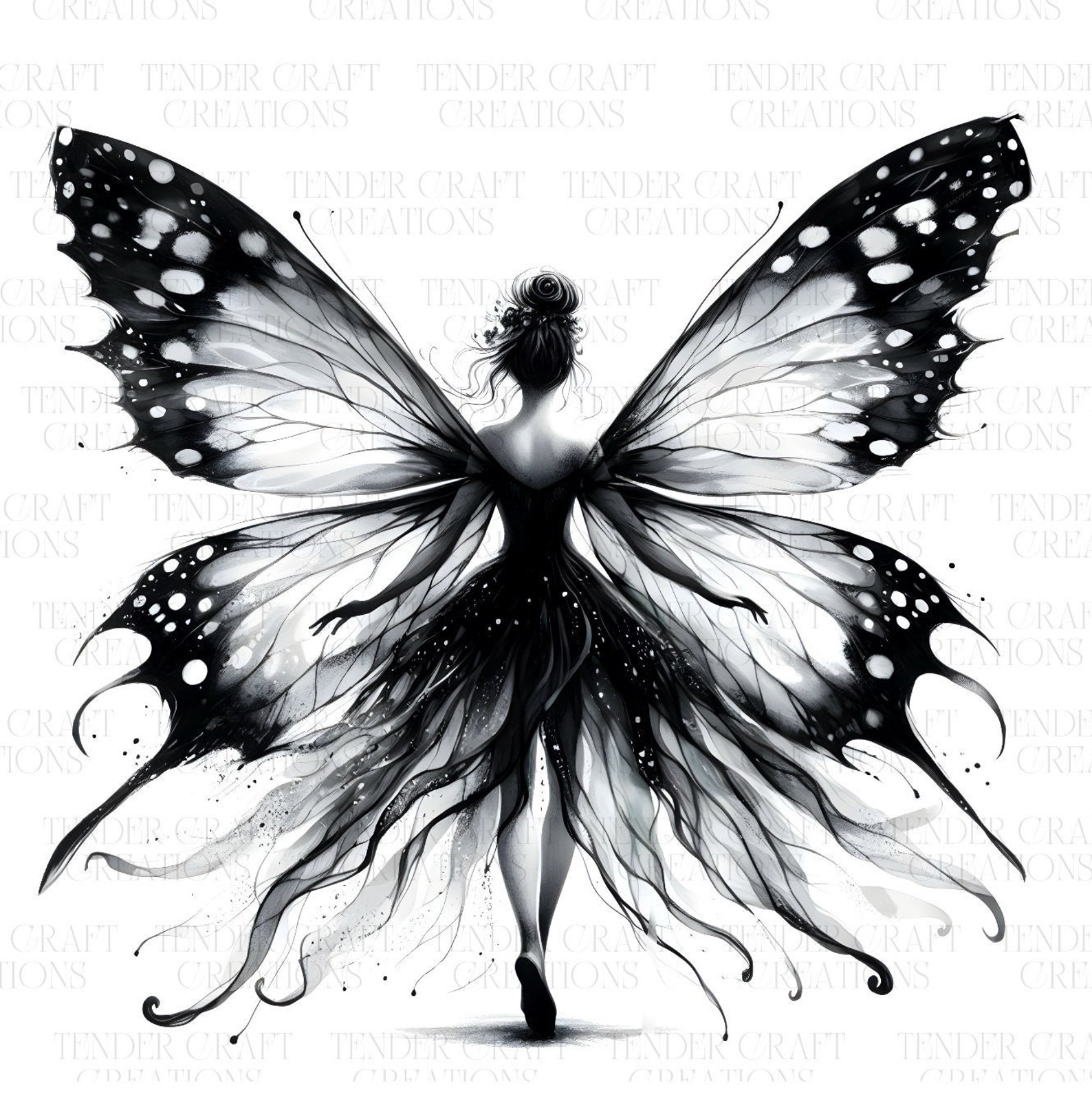 11 Black & White Fairy Clipart, Fairies, High Quality JPEG, Printable ...