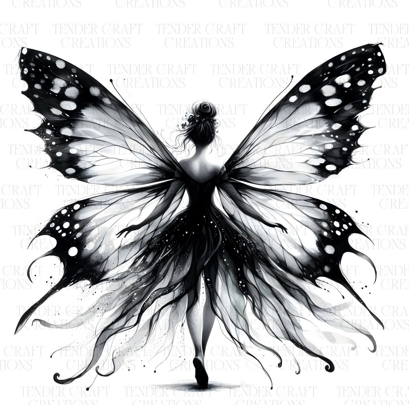 11 Black & White Fairy Clipart, Fairies, High Quality JPEG, Printable ...
