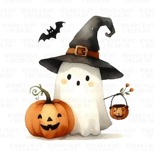 Cute Ghost Clipart, Halloween, High Quality JPEG, Printable Watercolour ...
