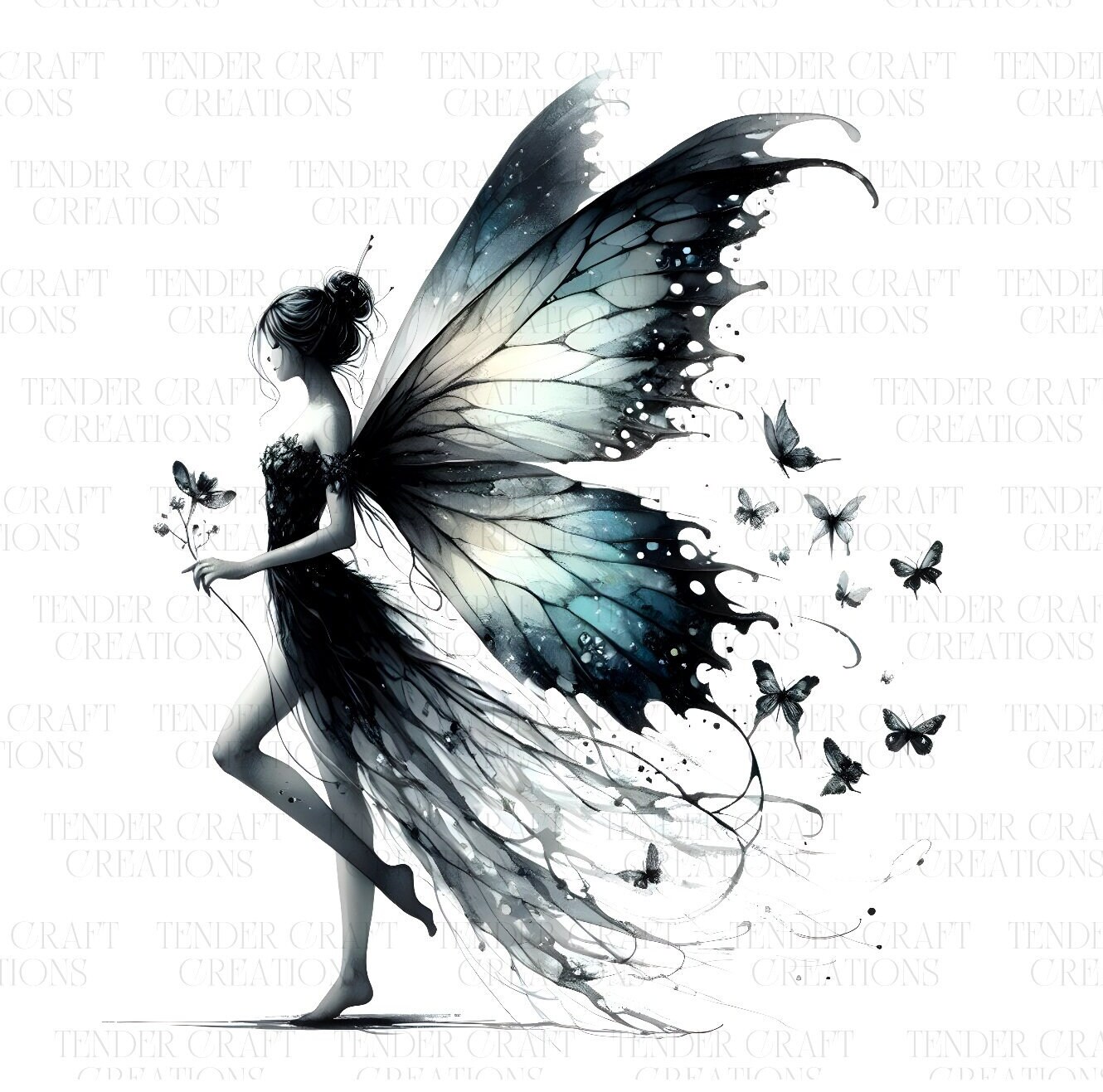 11 Black & White Fairy Clipart, Fairies, High Quality JPEG, Printable ...
