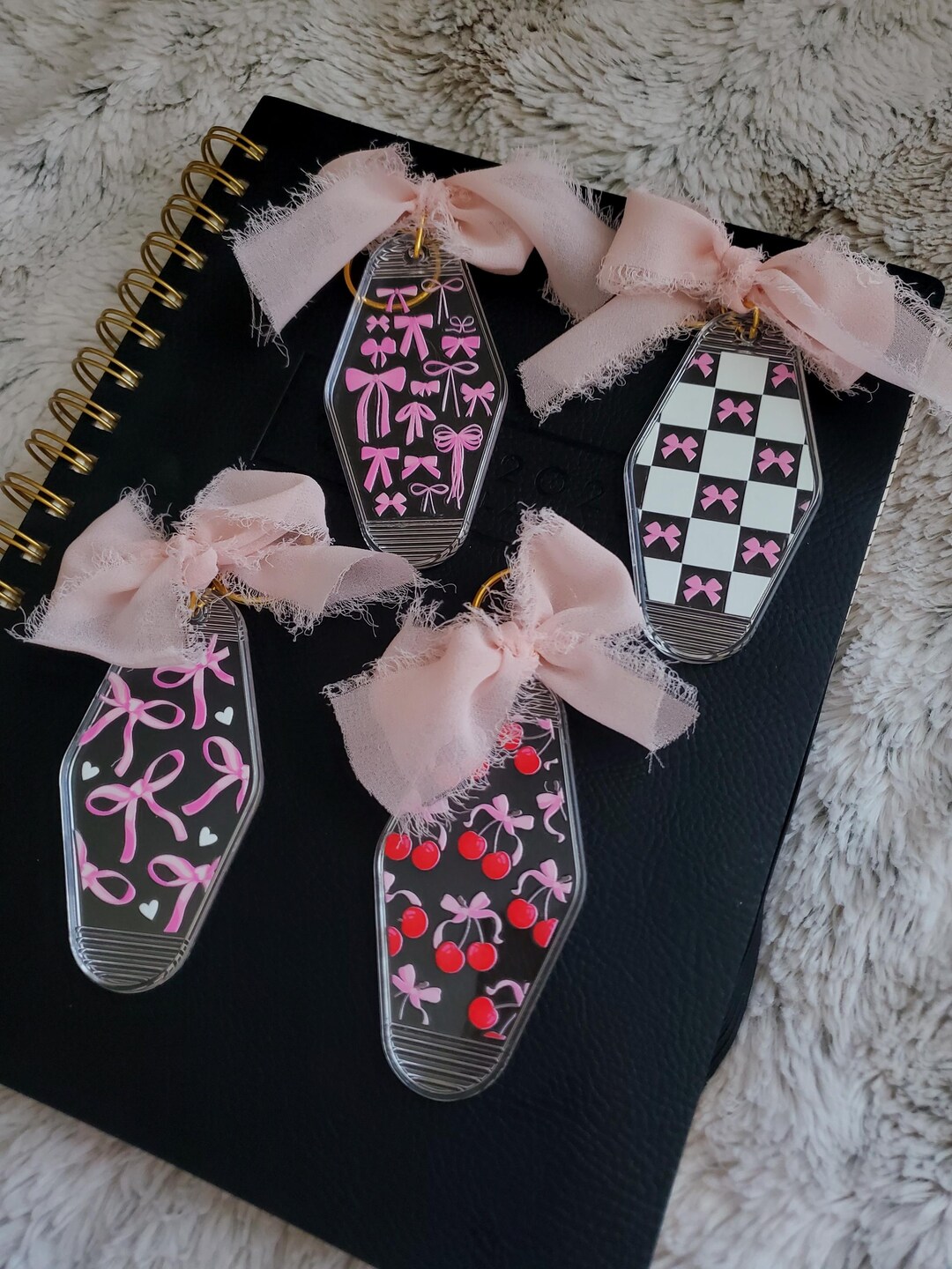 Acrylic Keychain Coquette Keychain Pink Bows Keychain Cherry Keychain ...