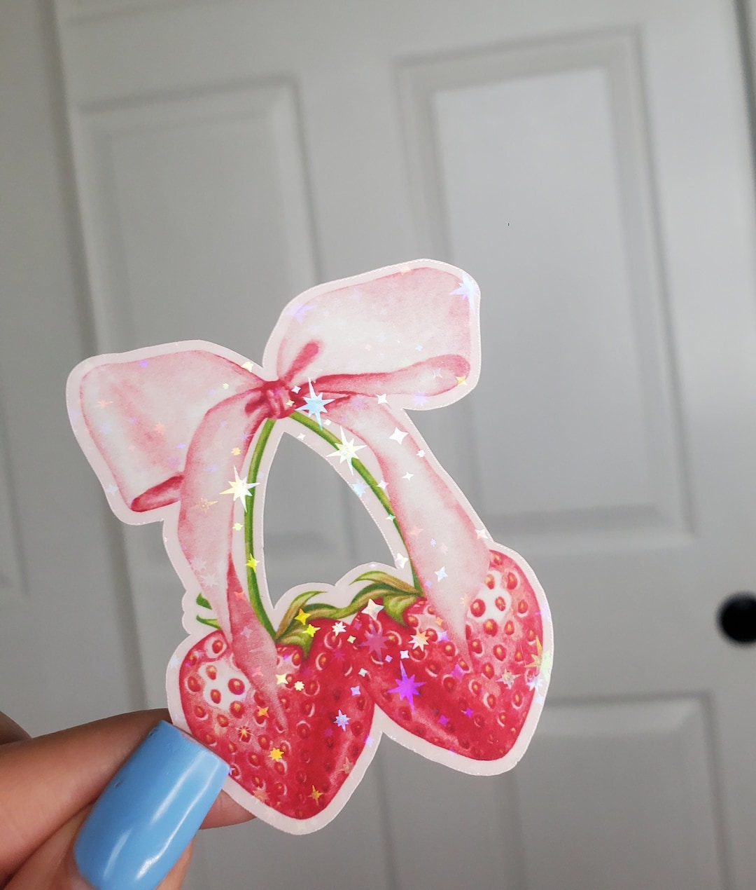 Coquette Sticker Strawberry Sticker Cherry Sticker Holographic Pink Bow ...