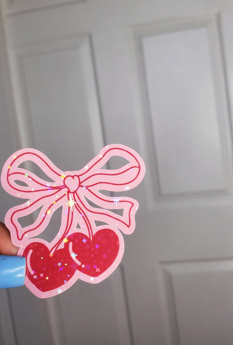 Coquette Sticker Cherry Sticker Holographic Pink Bow Sticker Soft Girl ...