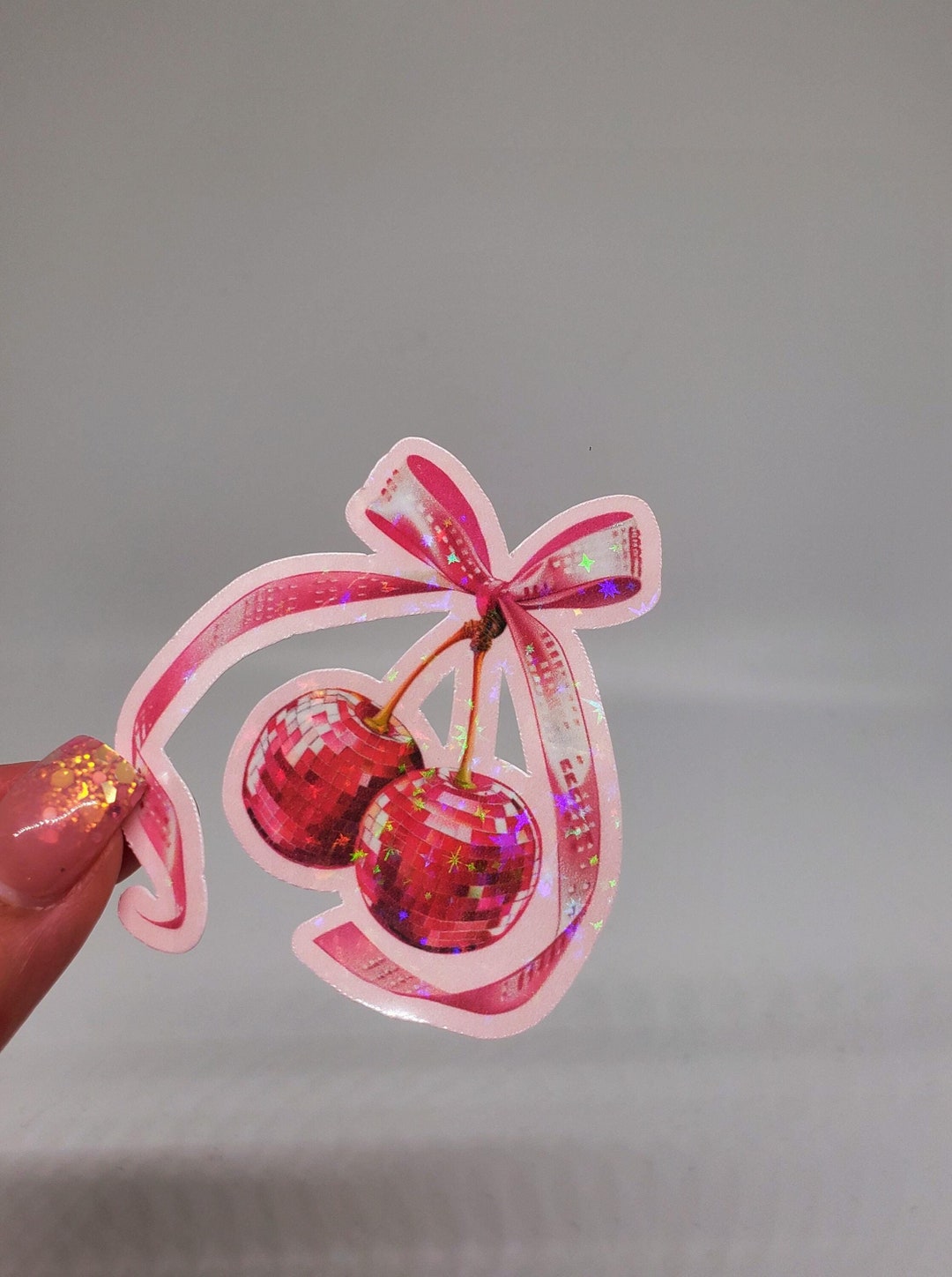 Disco Coquette Sticker Disco Cherry Sticker Holographic Pink Bow ...