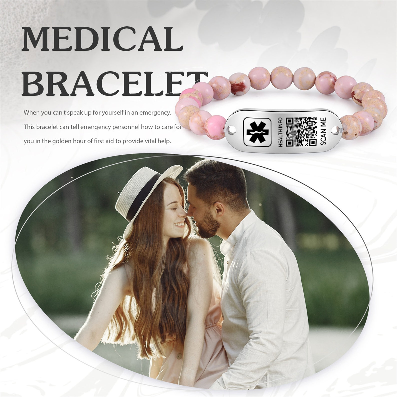 Custom Qr Code Medical ID Beaded Bracele, Custom Engraved Medical ID ...