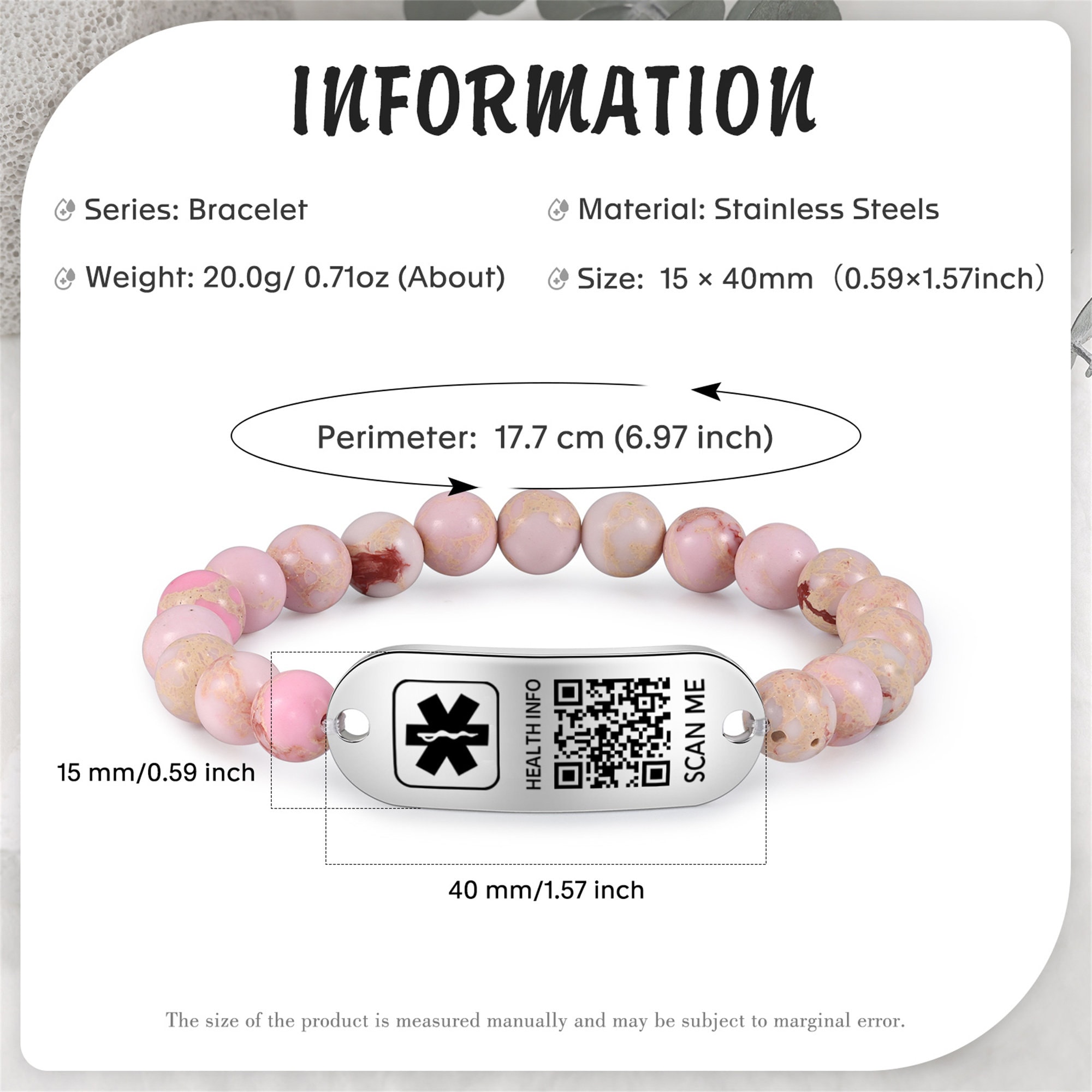 Custom Qr Code Medical ID Beaded Bracele, Custom Engraved Medical ID ...