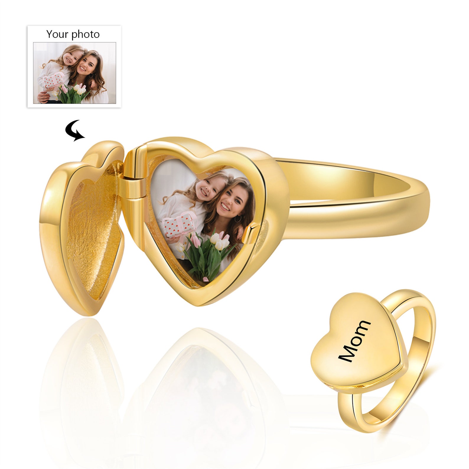 Personalized Heart Rings Custom Photo Rings Picture Rings Rings With ...