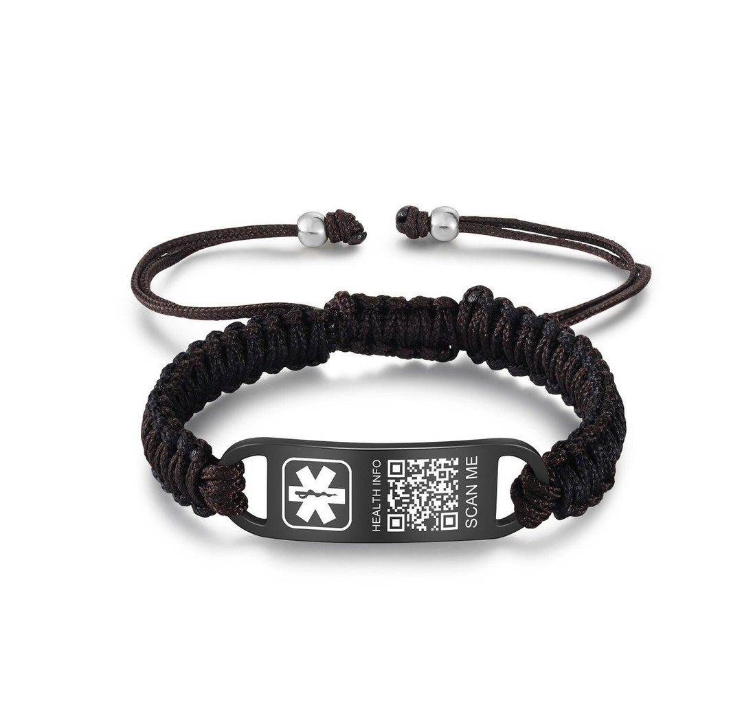 Custom Waterproof Braided Rope QR Medical ID Bracelet - Adjustable ...