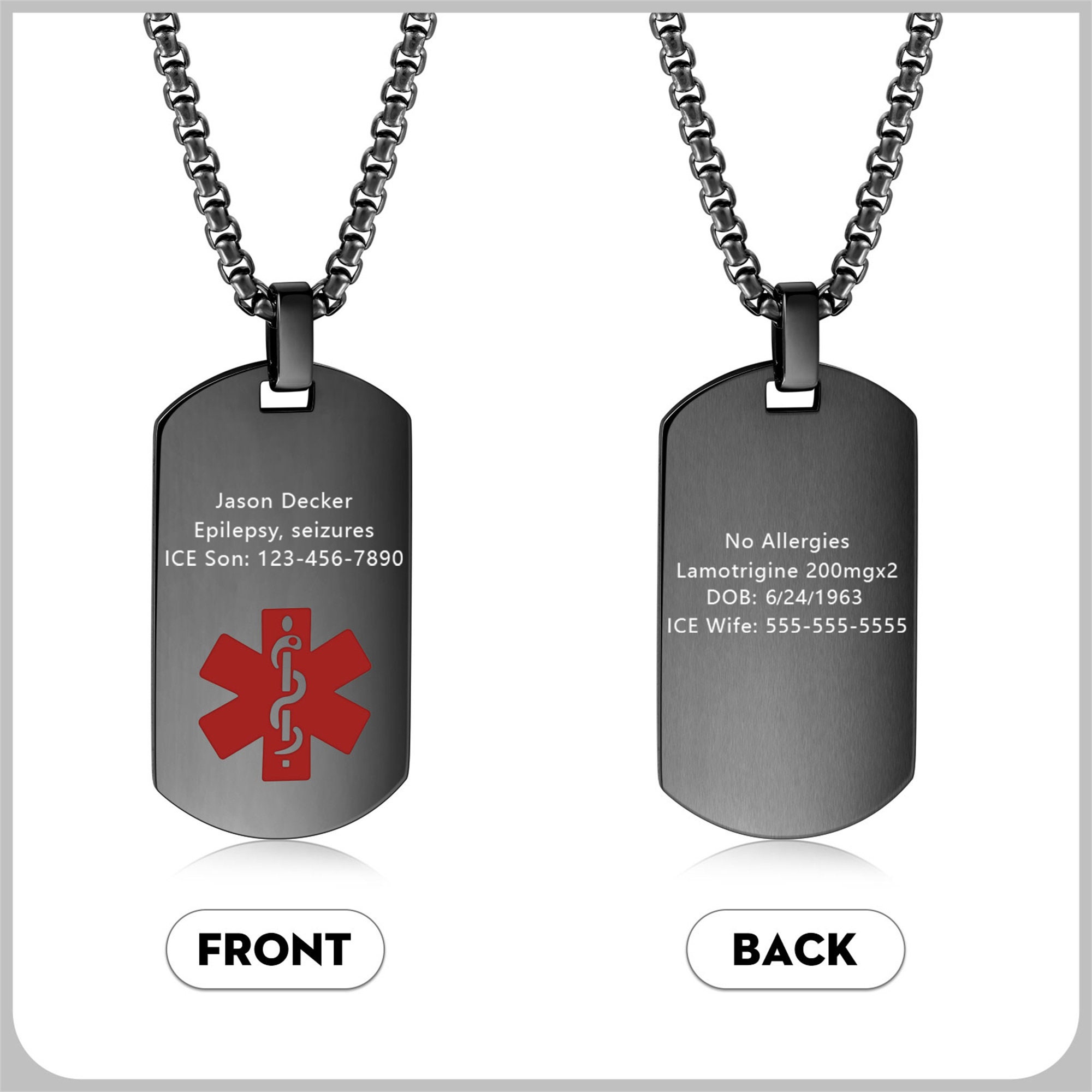 Personalizded Engraved Medical ID Tag, Emergency Med Alert Necklace ...