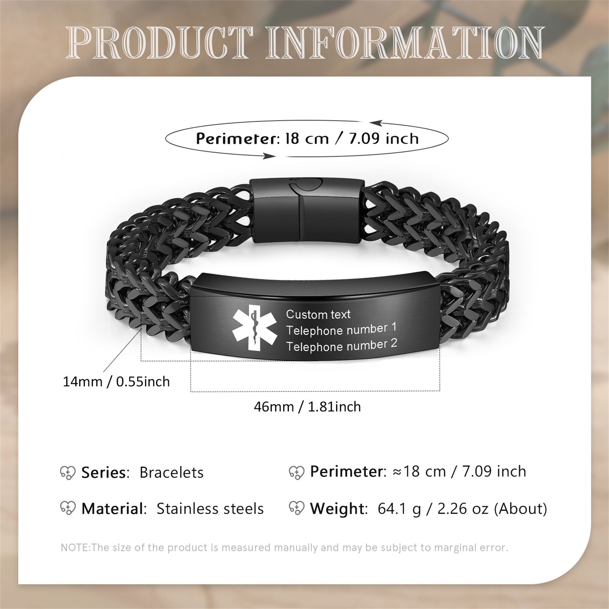 Custom Engraved Stainless Steel Medical ID Bracelet Waterproof ...