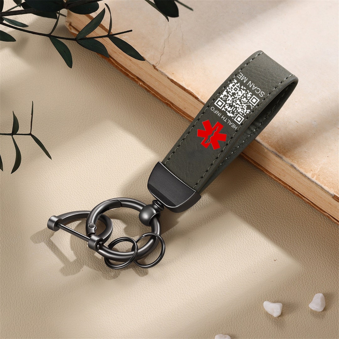 Personalized Medical Leather Keychain QR Code Medical Alert Keychain ...