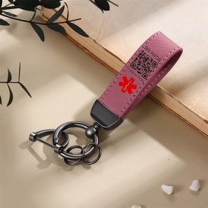Personalized Medical Leather Keychain QR Code Medical Alert Keychain ...