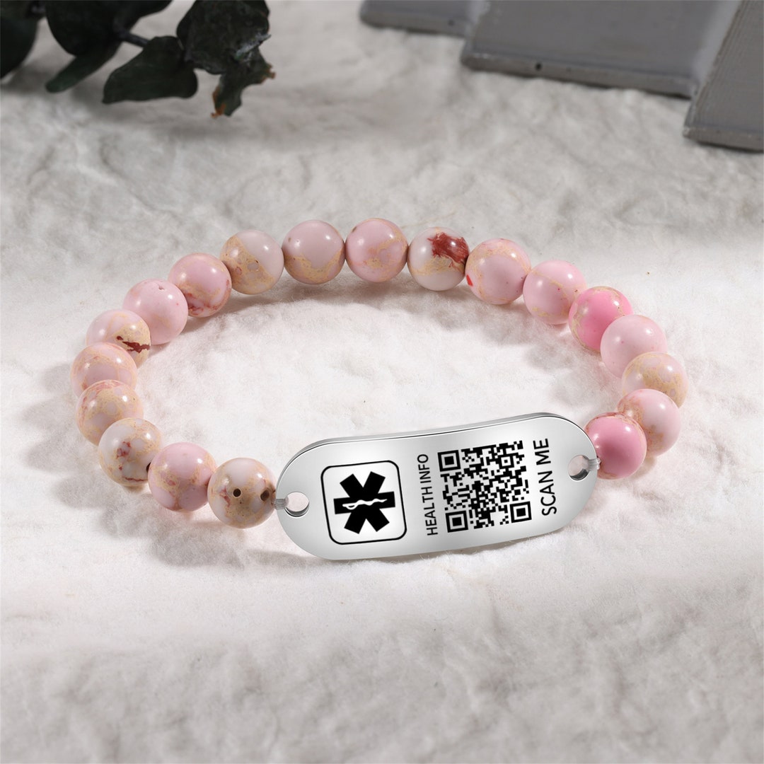 Custom Qr Code Medical ID Beaded Bracele, Custom Engraved Medical ID ...