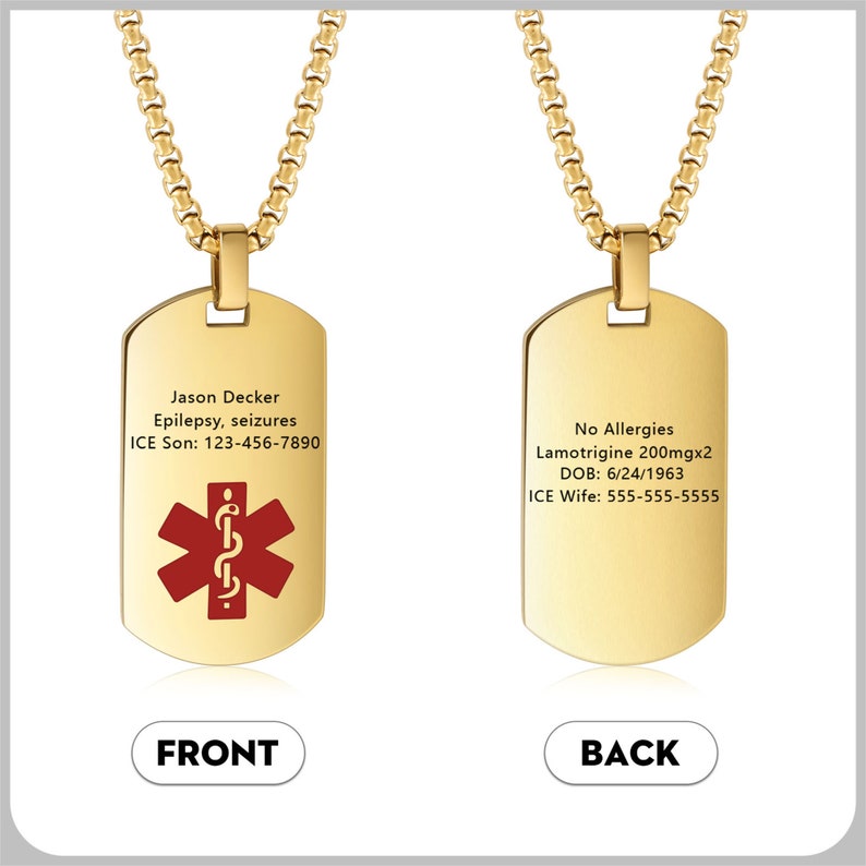 Personalizded Engraved Medical ID Tag, Emergency Med Alert Necklace ...