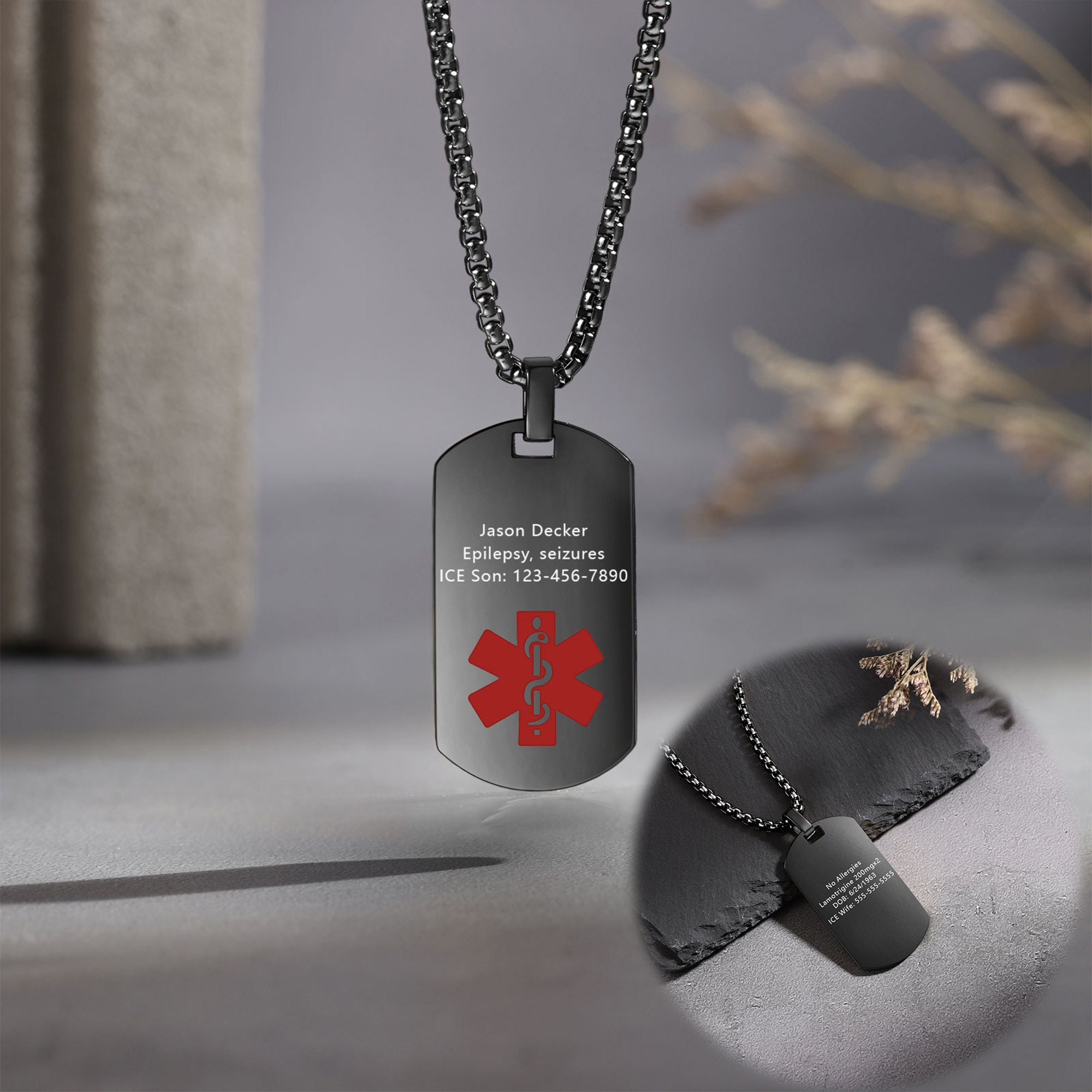 Personalizded Engraved Medical ID Tag, Emergency Med Alert Necklace ...