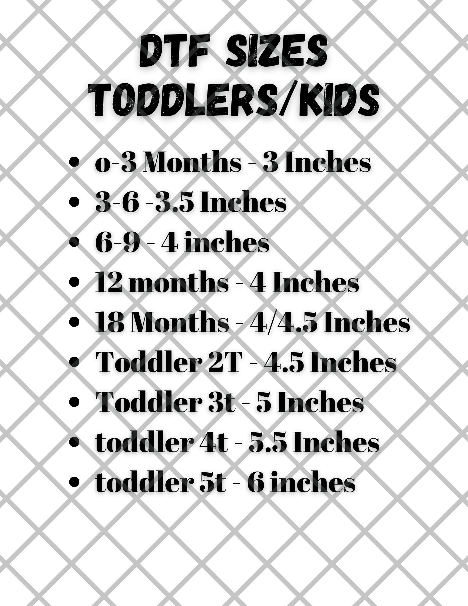 Sublimation Cheat Sheet, Guide, DTF Sizes, Children's Clothing, Heat ...