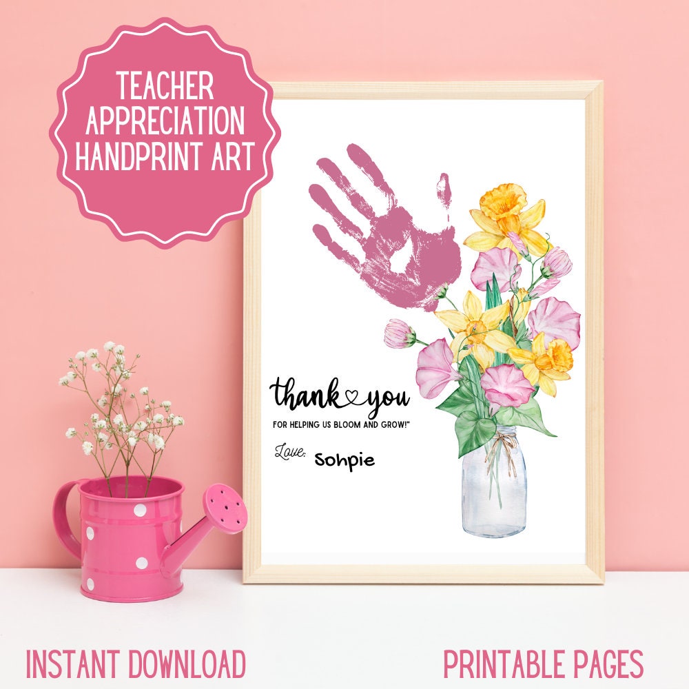 Teacher Appreciation Handprint Art Crafts, Printable Thank You Gift ...