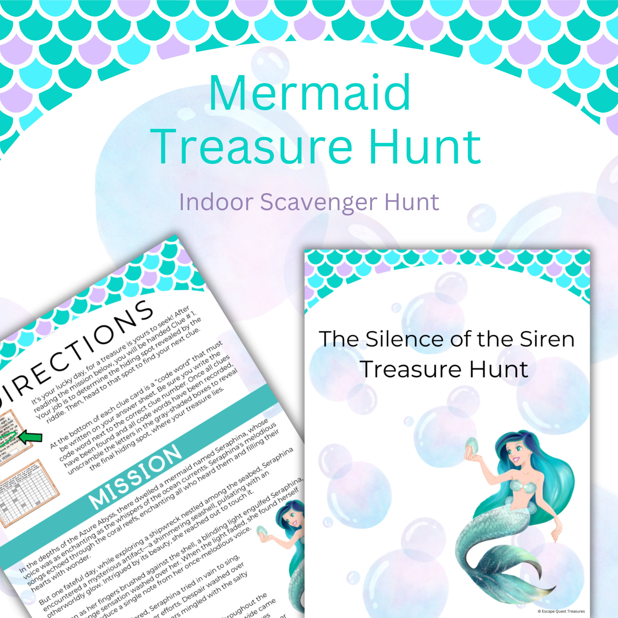 Mermaid Scavenger Hunt Mermaid Treasure Hunt Clues Mermaid Birthday ...