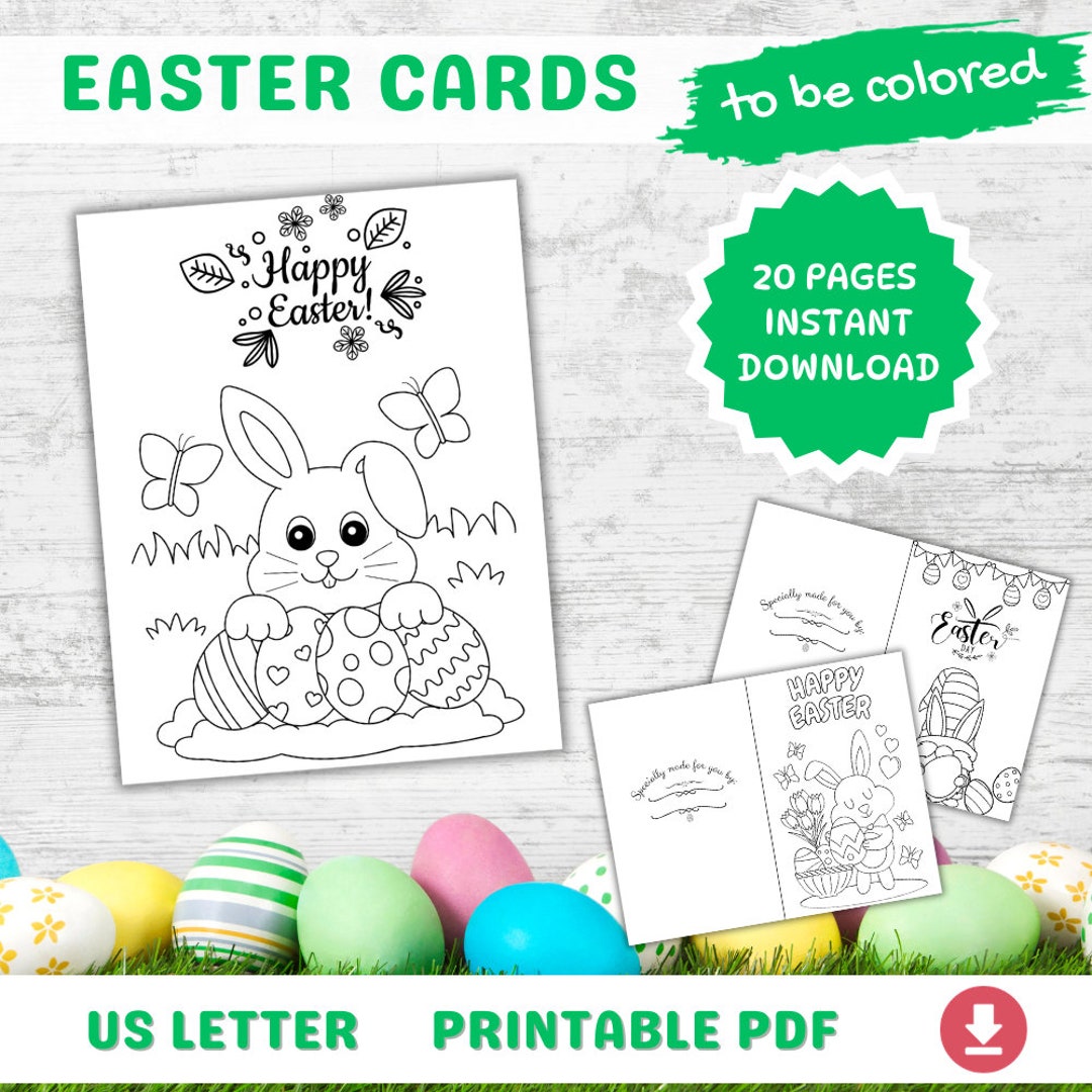 Easter Coloring Cards for Kids. Printable Easter Greeting Cards, Happy ...