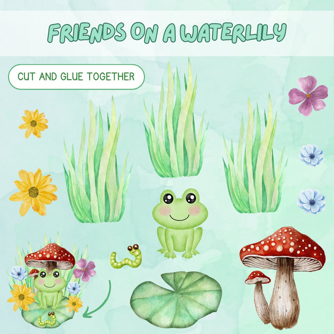 Spring Cut & Glue Activity, Build a Friends on a Waterlily Craft ...